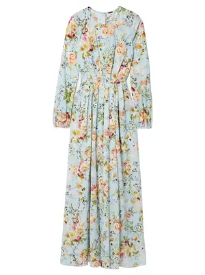 Adam Lippes Pleated Floral-print Maxi Dress - Blue