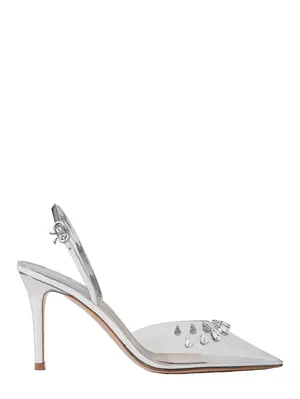 GIANVITO ROSSI 85 Crystal-embellished Slingback Pumps - Neutrals