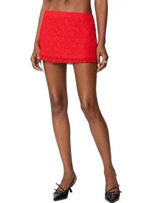 EDIKTED Amara Texture Lace Miniskirt - Red