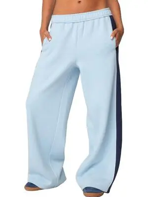 EDIKTED Contrast Stripe Wide Leg Track Pants - Light-blue