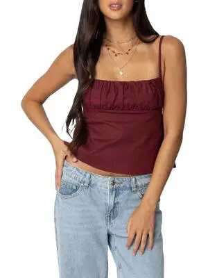 EDIKTED Open Back Cotton Top - Burgundy