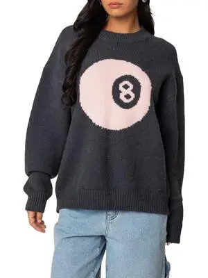 EDIKTED Magic 8-ball Oversized Crewneck Sweater - Dark-gray