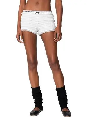 EDIKTED Lenny Textured Lace Trim Shorts - White