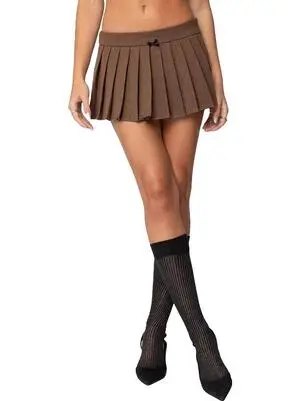 EDIKTED Palmer Pleated Plaid Mini Skort - Brown