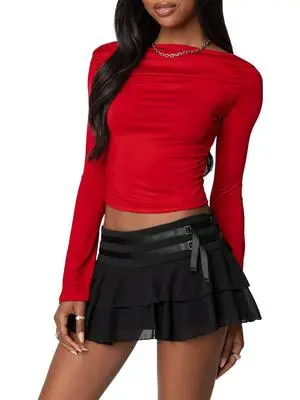 EDIKTED Dana Ruched Knit Top - Red