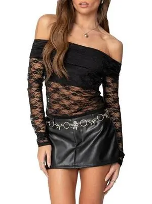EDIKTED Elysia Mixed Media Top - Black