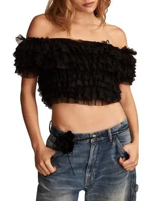 Lucky Brand Layered Mesh Crop Top - Meteorite