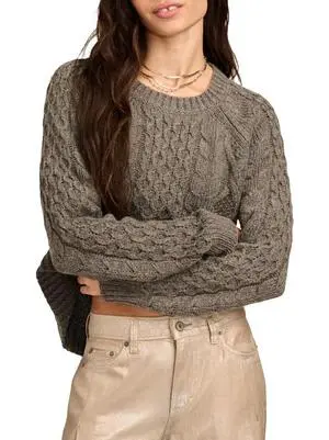 Lucky Brand Cable Stitch Crewneck Sweater - Charcoal Heather