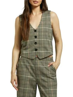 Brixton Plaid Relaxed Fit Vest - Winter White/ Black Plaid