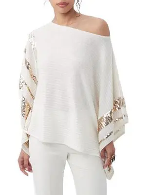 Trina Turk Adela Sequin Trim Sweater Wrap Winter White/gold
