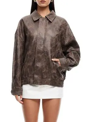 Lioness Kenny Faux Leather Bomber Jacket - Chocolate