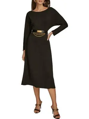 Donna Karan New York Belted Bracelet Sleeve A-line Dress - Black