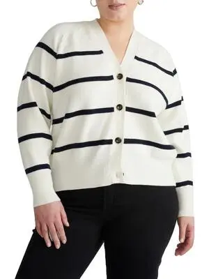 Universal Standard Universal Standard Ribbed Cardigan White/ Navy Stripe