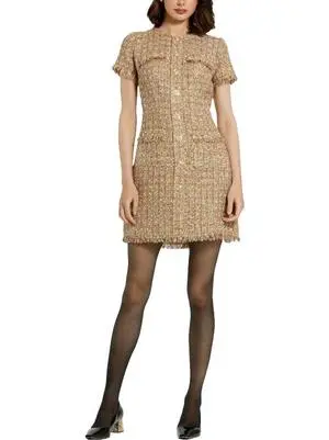 Mac Duggal Bouclé Mini Dress - Latte Multi