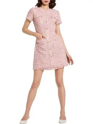 Mac Duggal Bouclé Mini Dress - Pink Multi