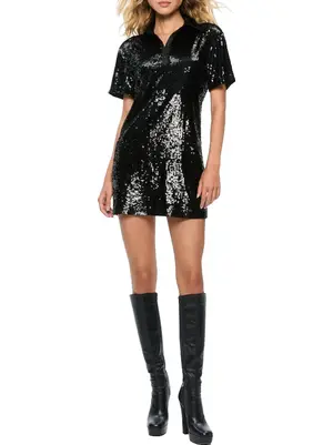 Alice + Olivia Sequin Polo Minidress - Black
