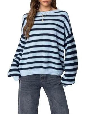 EDIKTED Aerin Oversized Striped Cotton Sweater - Blue-and-navy