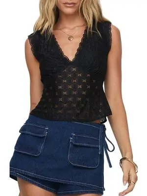 Princess Polly Gimmie Lace Tie Back Top - Black