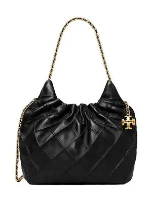 Tory Burch Mini Fleming Quilted Leather Hobo Bag - Black