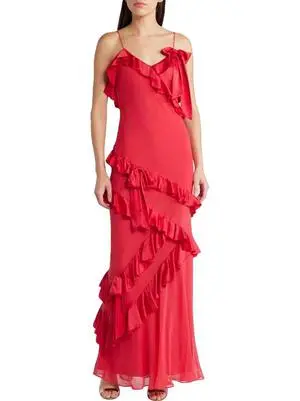 LoveShackFancy LoveShackFancy Rialto Ruffle Silk Dress Red