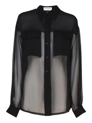 Saint Laurent Silk Crepe Muslin Shirt - Black