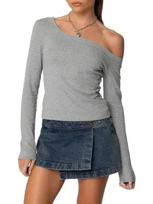 EDIKTED Adelaine Asymmetric Top - Gray-melange