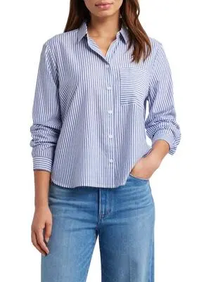 BEACHLUNCHLOUNGE Candy Stripe Cotton Blend Shirt - Blue Starling