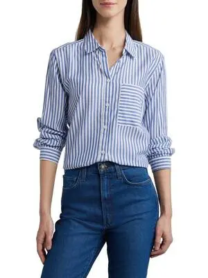 BEACHLUNCHLOUNGE Beachlunchlounge Candy Stripe Cotton Blend Shirt Blue Wale