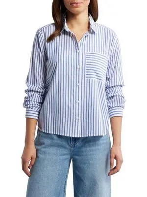 BEACHLUNCHLOUNGE Candy Stripe Cotton Blend Shirt - Cambridge Blue