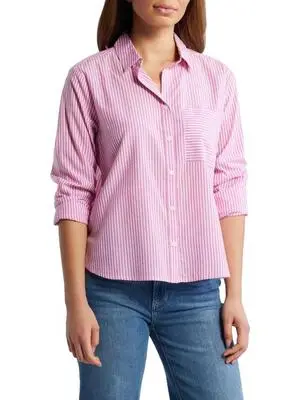 BEACHLUNCHLOUNGE Beachlunchlounge Candy Stripe Cotton Blend Shirt Hollywood Cerise