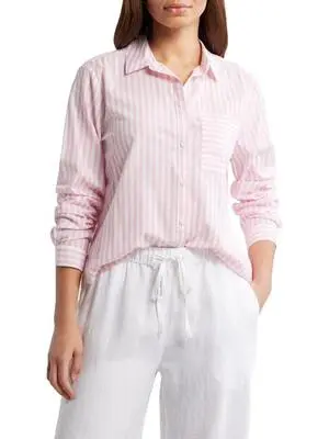 BEACHLUNCHLOUNGE Beachlunchlounge Candy Stripe Cotton Blend Shirt Light Blush