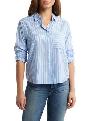 BEACHLUNCHLOUNGE Candy Stripe Cotton Blend Shirt - Magic Blue
