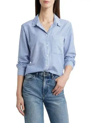 BEACHLUNCHLOUNGE Candy Stripe Cotton Blend Shirt - Maya Blue