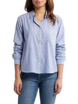 BEACHLUNCHLOUNGE Candy Stripe Cotton Blend Shirt - Morning Blue