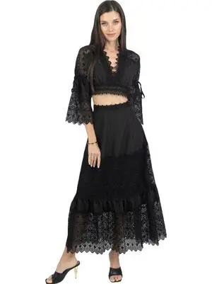 AKALIA Emily Guipure Lace Top & Maxi Skirt Set - Black