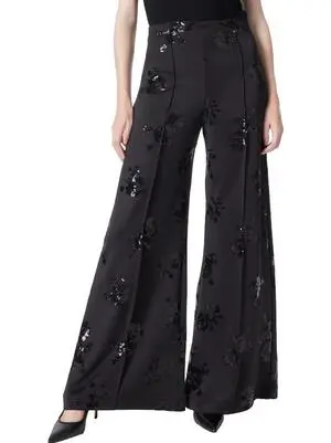 DO BY DEE OCLEPPO Sequin Floral Wide Leg Pants - Black