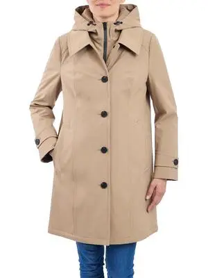 London Fog Water Resistant Raincoat With Bib - Khaki