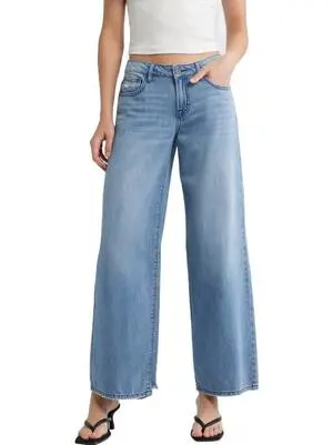 HIDDEN JEANS Raw Hem Crossover Waist Wide Leg Jeans - Lt.wash
