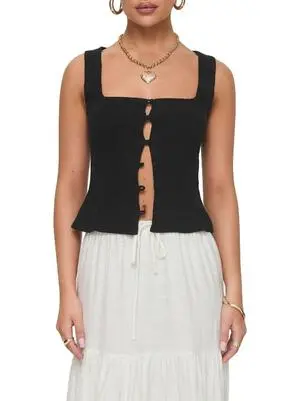 Princess Polly Zanda Keyhole Linen Blend Tank - Black