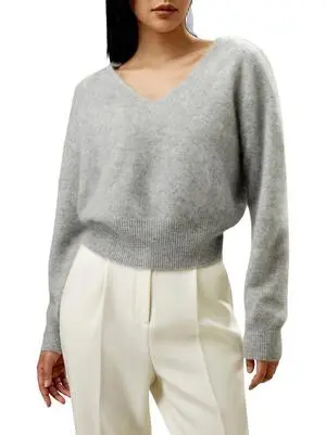 Lilysilk Cropped V-neck Cashmere Sweater - Light Gray