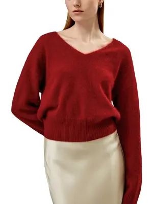 Lilysilk Cropped V-neck Cashmere Sweater - Red