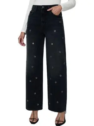 PISTOLA Pistola Hendrix Crystal Embellished Eyelet Straight Leg Jeans
