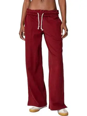 EDIKTED Chance Fold-over Track Pants - Burgundy