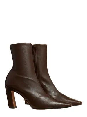Khaite Nevada Square Toe Booties - Dark Brown