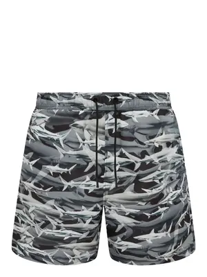 LET'S SWIM Let's Swim Shark Print Swim Shorts