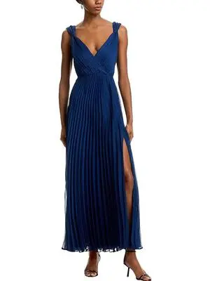 Aqua Pleated Maxi Dress Navy