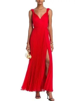 Aqua Pleated Maxi Dress Red