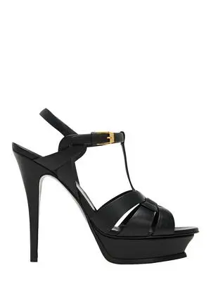 Saint Laurent Tribute Leather T-strap Platform Sandals - Black