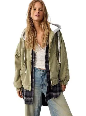Free People Hooded Denim Jacket - Spring Green
