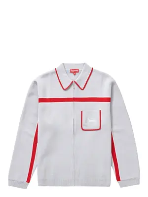 Supreme Chest Stripe Zip Up Cardigan - Grey